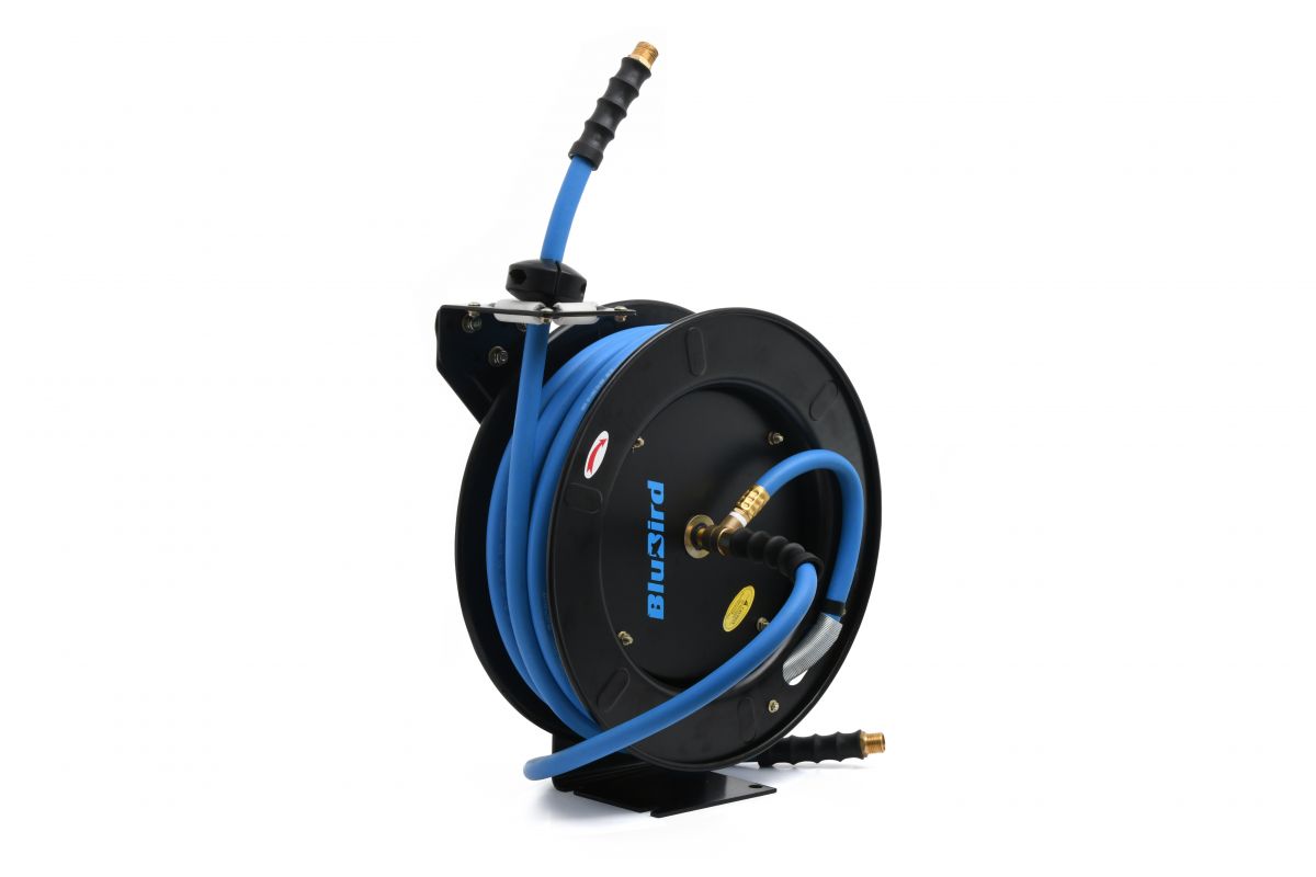 BluBird 1/2" x 50' Auto-Retractable Air Hose Reel with 100% Rubber Hose